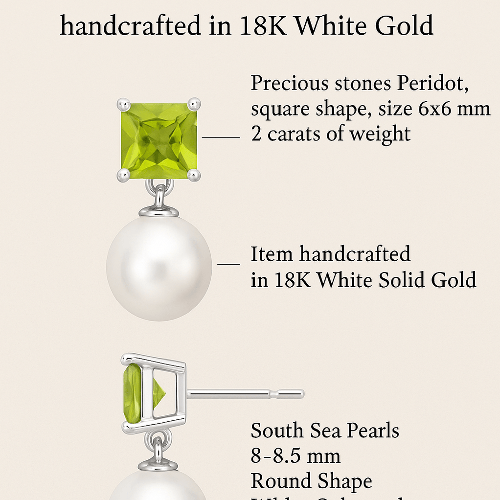Akoya Cultured Pearls, Precious Stones Peridot, 18K White Gold